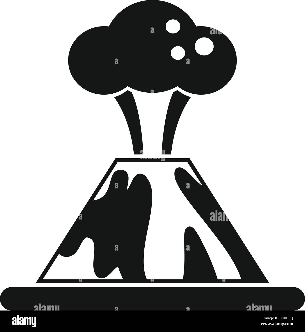 Simple black and white icon of a volcano erupting with smoke Stock ...