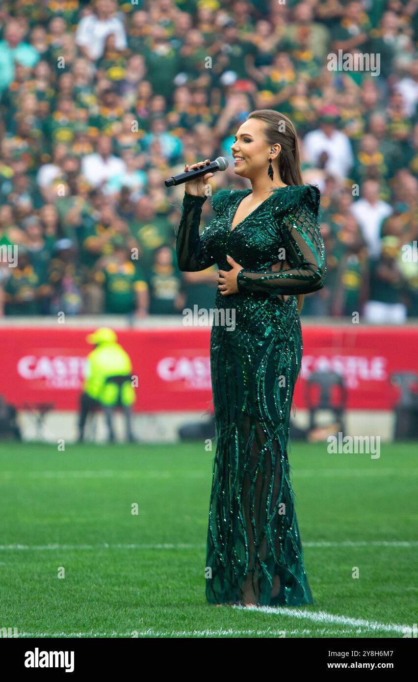 South African singer Nina Brand singing the SA National Anthem before ...