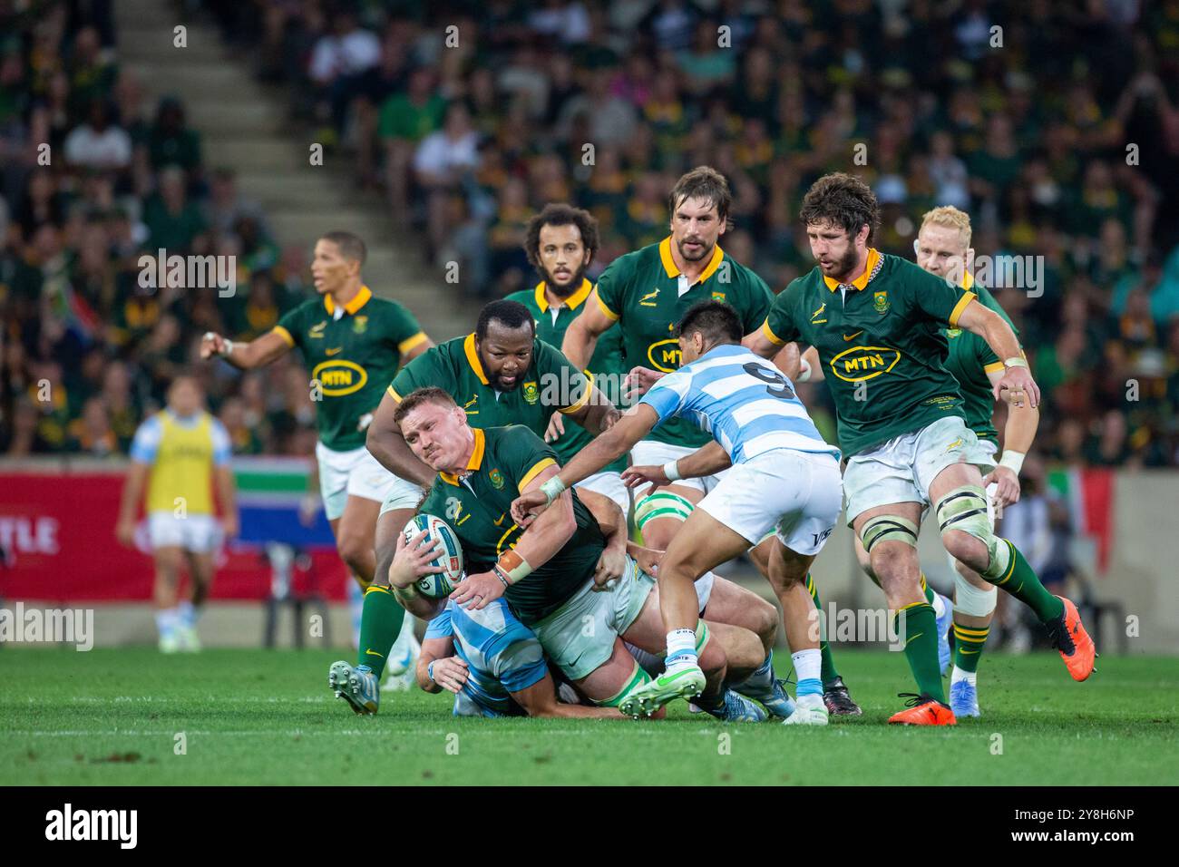 Jasper Wiese with the ball and the Springbok Pack in support during a ...