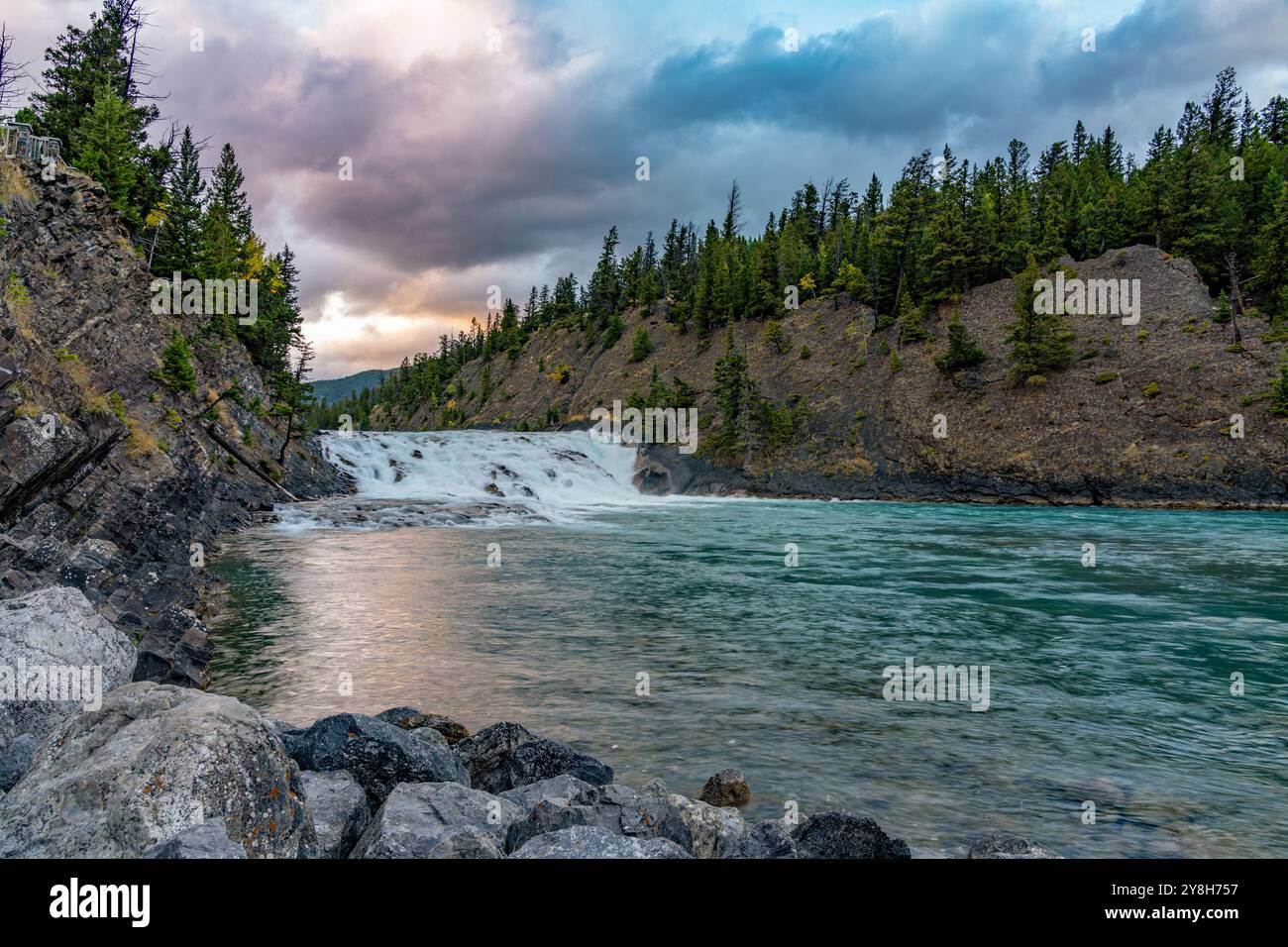 Bow Falls Viewpoint in autumn dusk. Banff National Park Bow River scenic, Canadian Rockies Stock ...