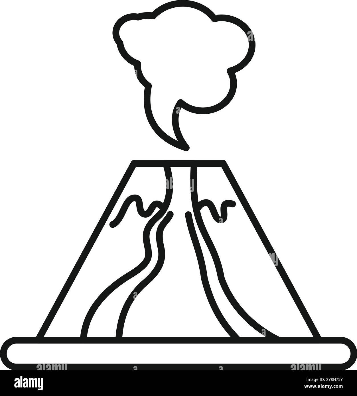 Simple black and white line drawing of a volcano erupting with smoke ...