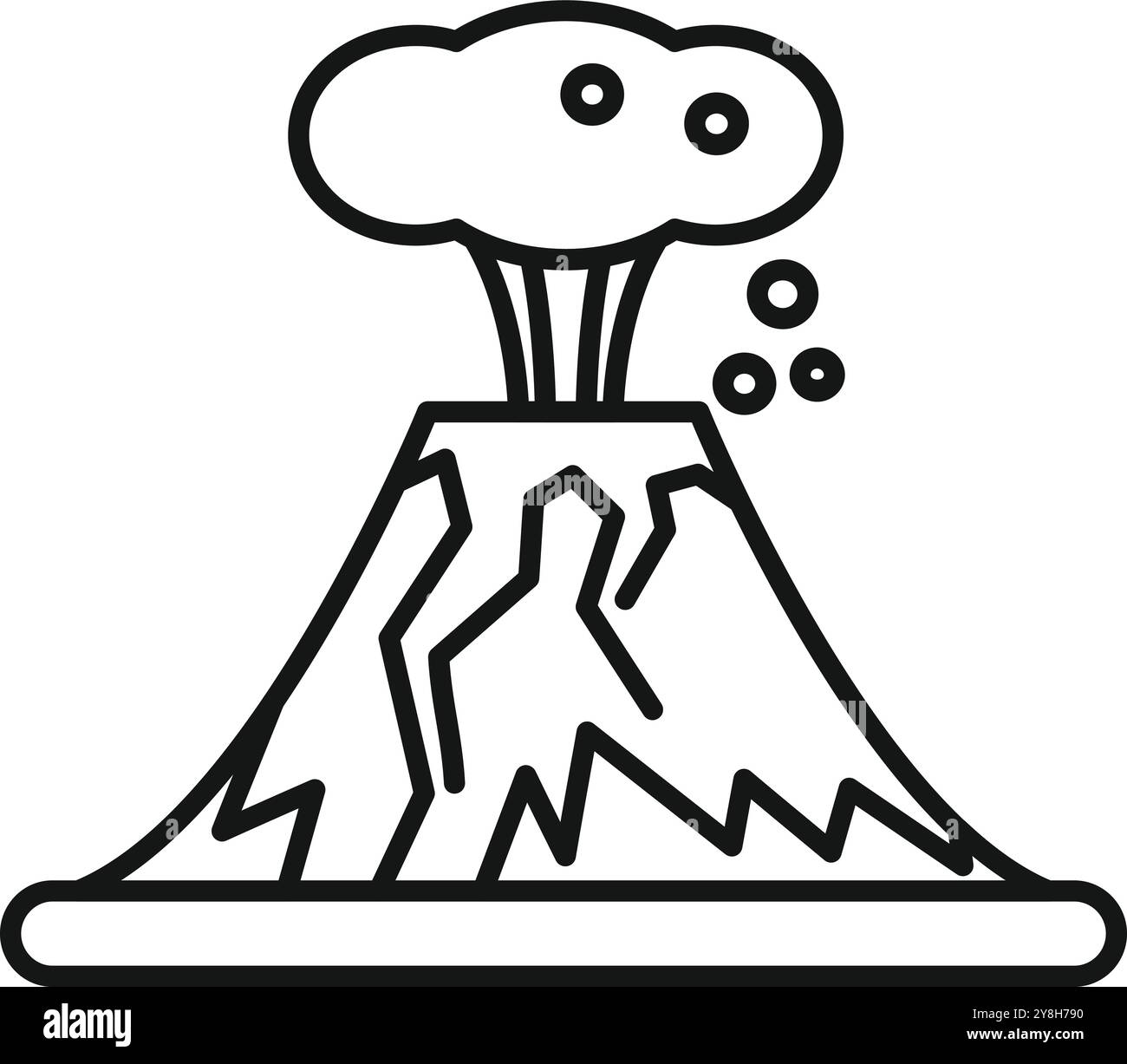 Volcano erupting smoke and magma line icon, nature catastrophe concept ...