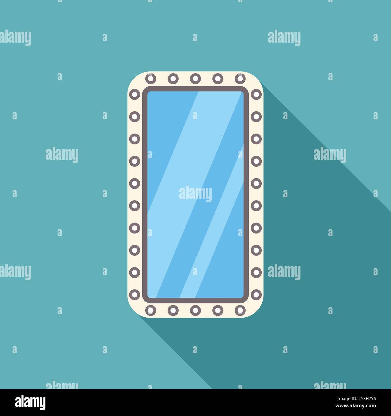 Illustration featuring a rectangular mirror with a frame decorated with ...