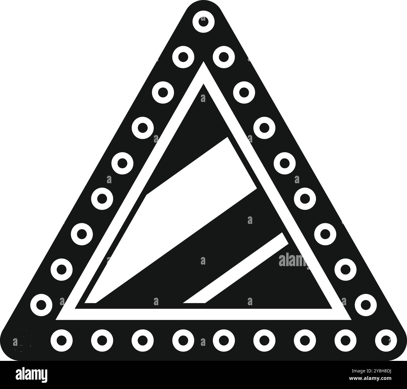 Black and white icon of a striped triangle road sign indicating a ...