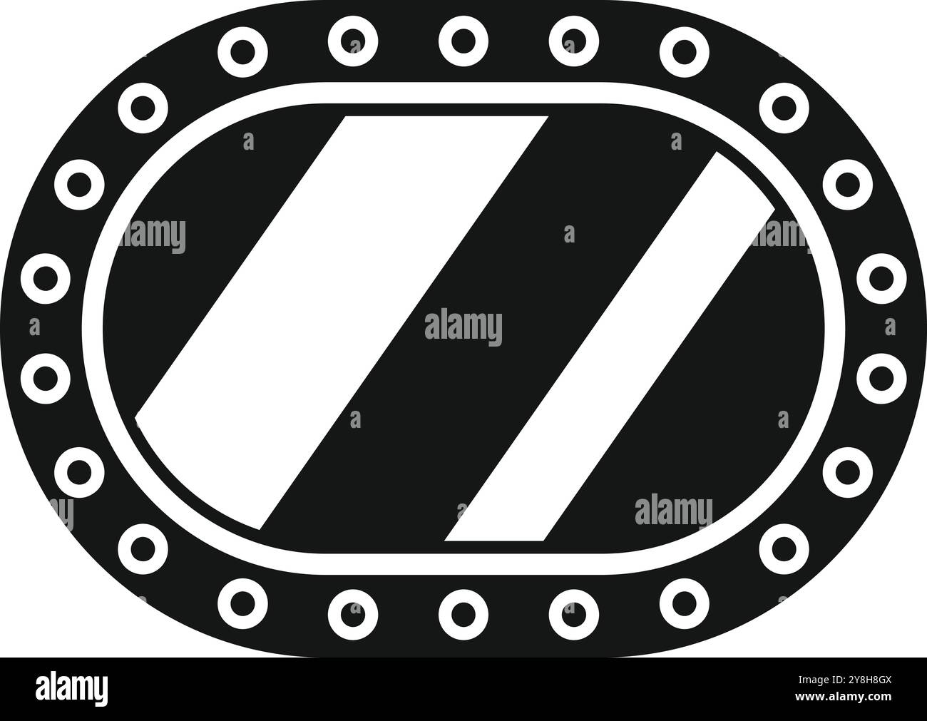 Black and white vector icon of a closed oval porthole with metal rivets ...