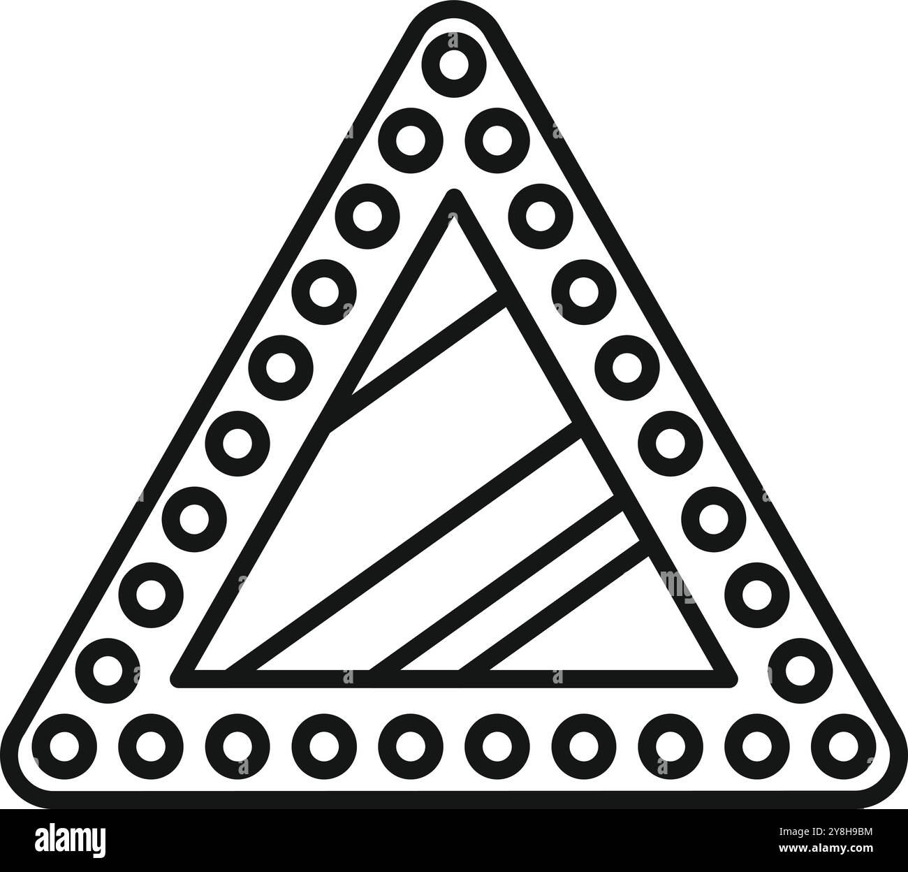 Line drawing of a warning triangle sign with reflectors, signaling ...