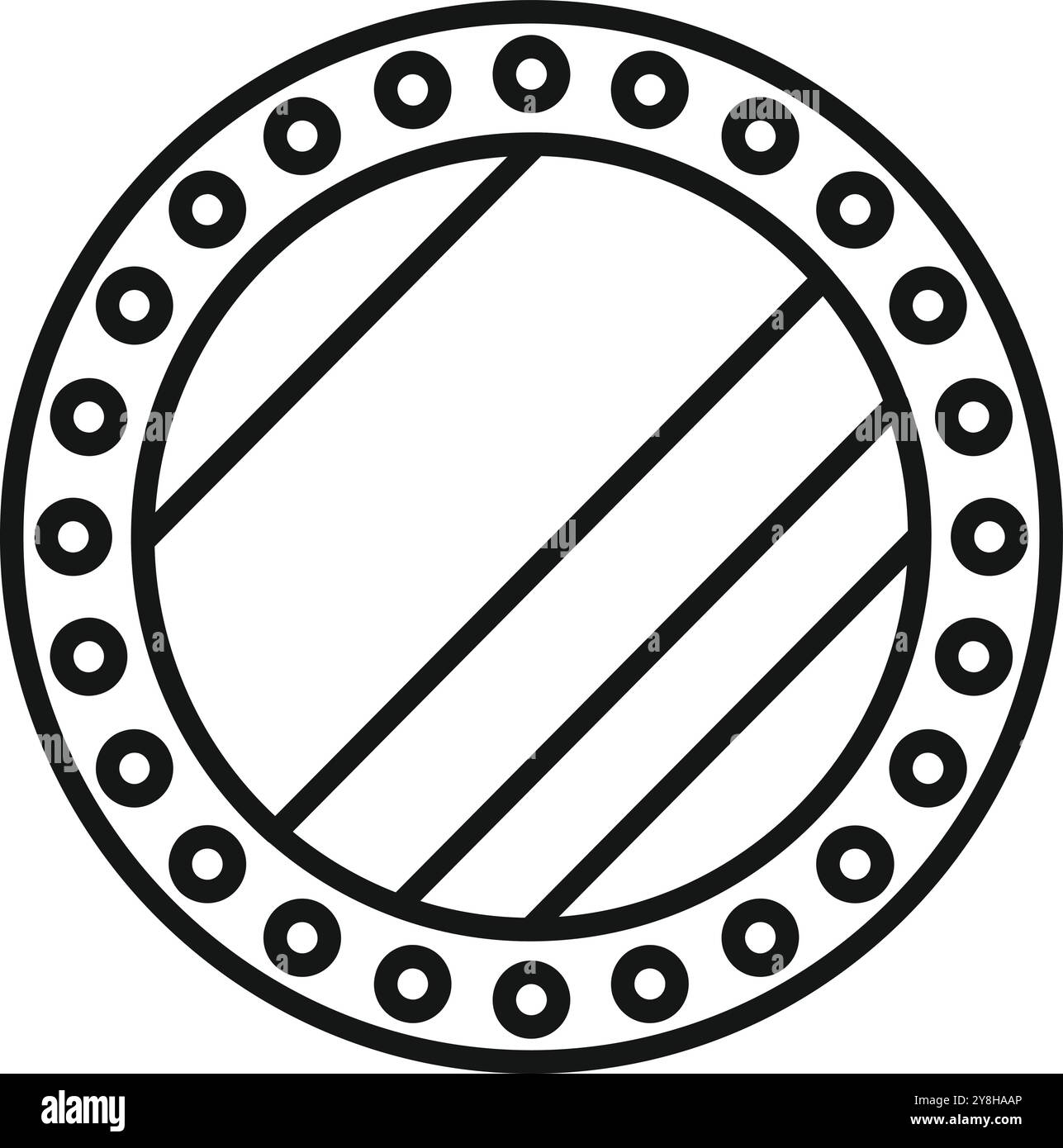 Round wooden shield with metal rivets protecting from danger icon in ...