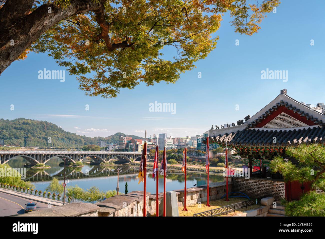 Jinju, Korea - October 25, 2021 : Jinjuseong Fortress and river city ...