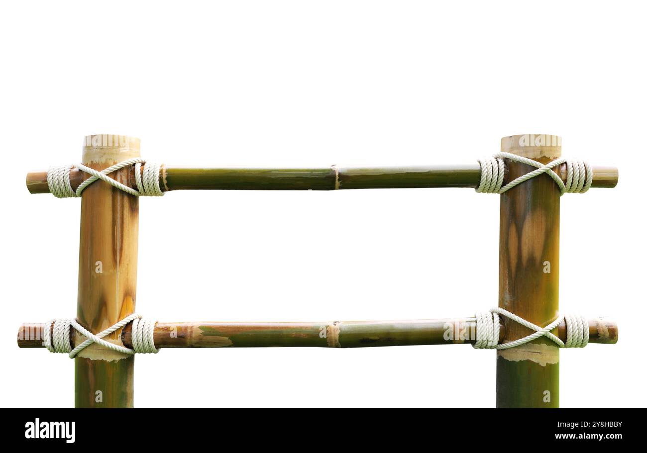 Bamboo frame tied with white rope on the corner isolated on white ...
