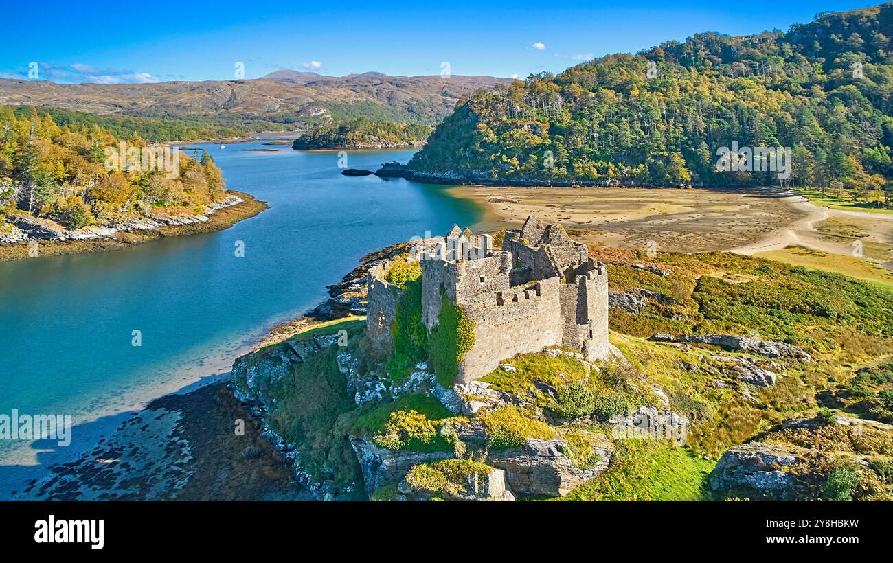 Castle Tioram and Loch Moidart Lochaber Scotland the ruins on a small ...