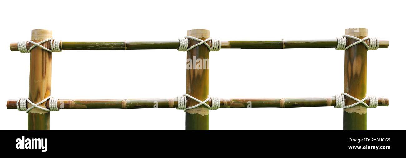 Bamboo frame tied with white rope on the corner isolated on white ...