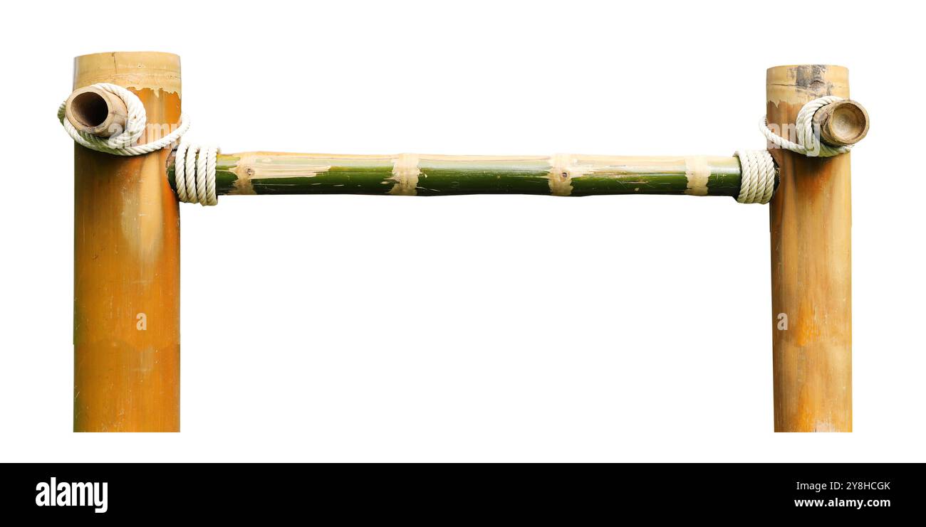 Bamboo frame tied with white rope on the corner isolated on white ...