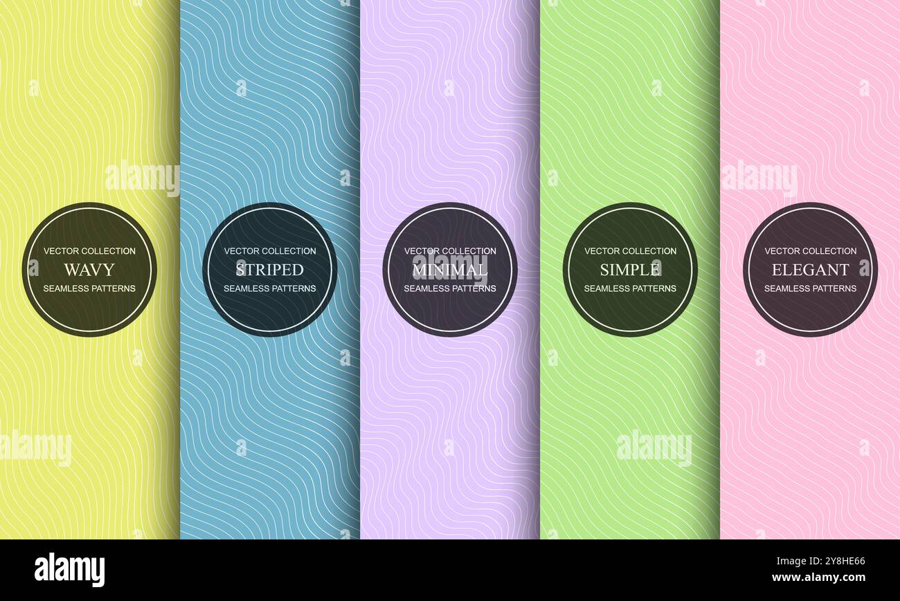 Set of elegant colorful seamless curve outline patterns. Striped ...