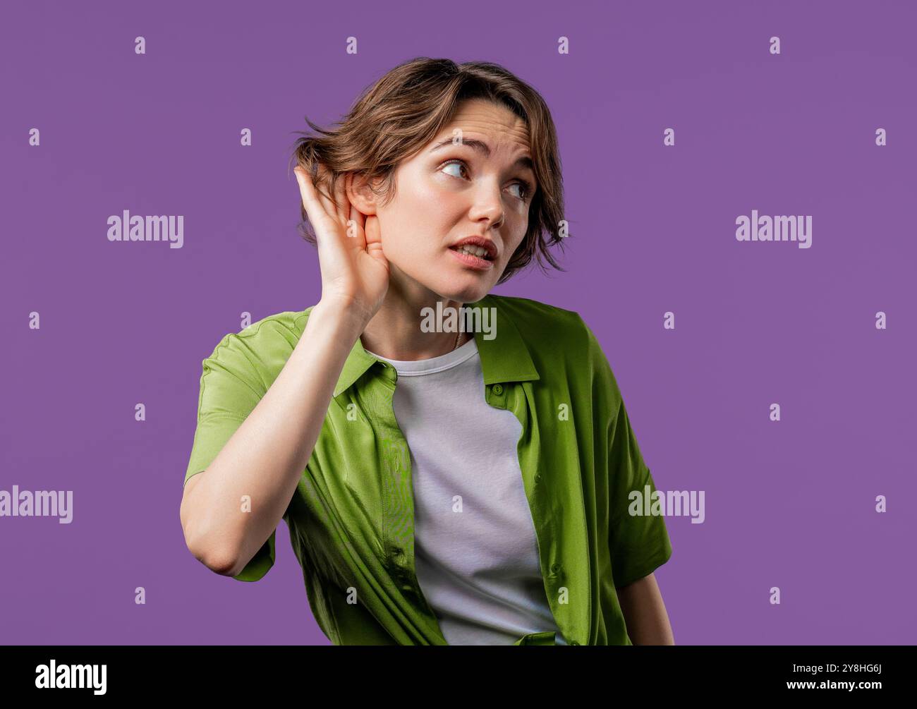 Curious 30s Woman Doesn't Hear, Asking What. Quiet Sound, Deaf ...