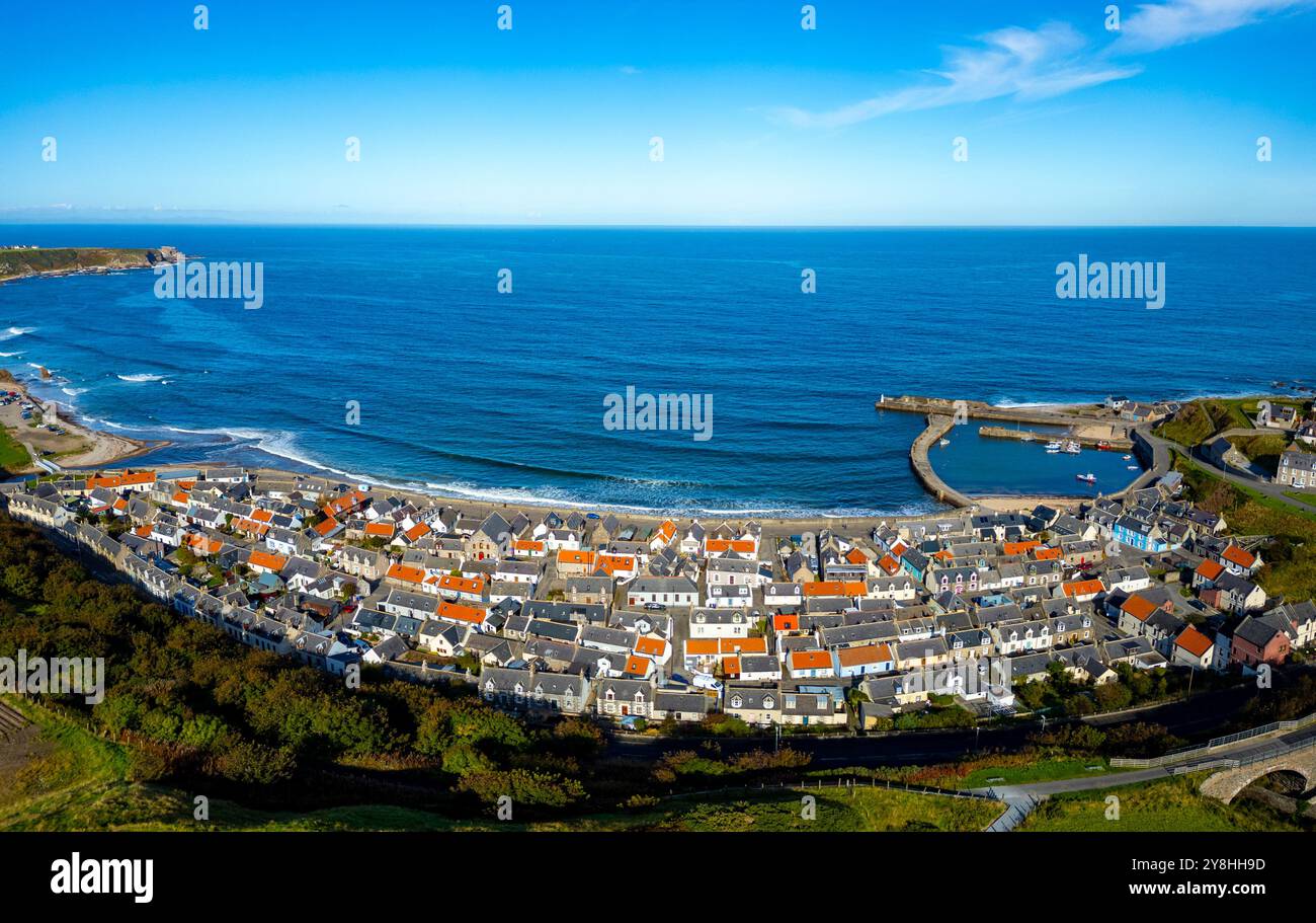 Aerial view from drone of Cullen village on Moray coast in Moray ...