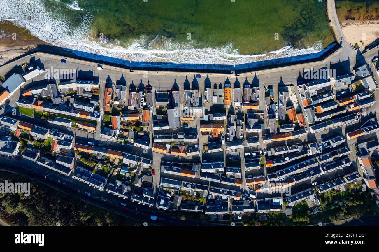 Aerial view from drone of Cullen village on Moray coast in Moray ...
