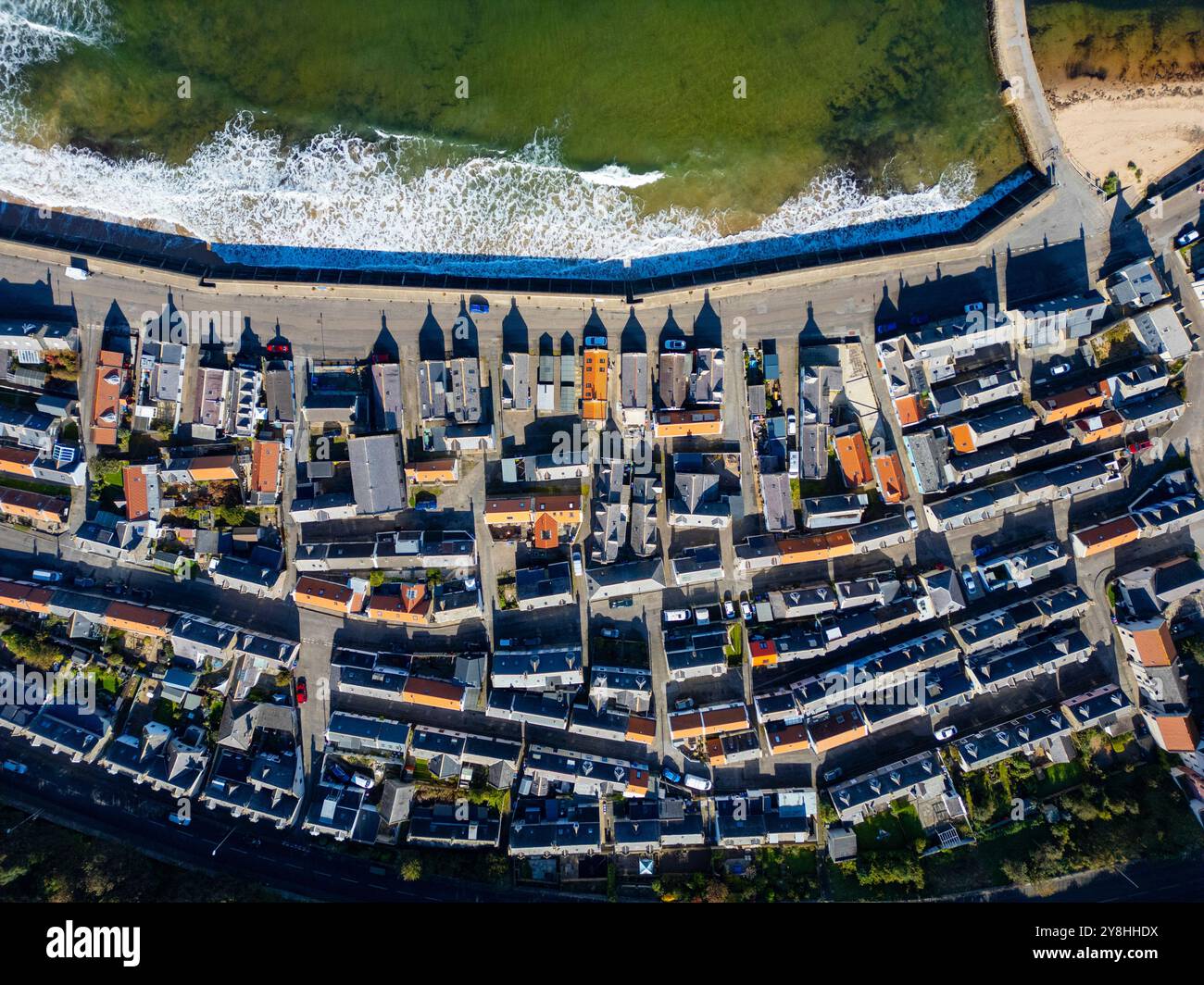 Aerial view from drone of Cullen village on Moray coast in Moray ...