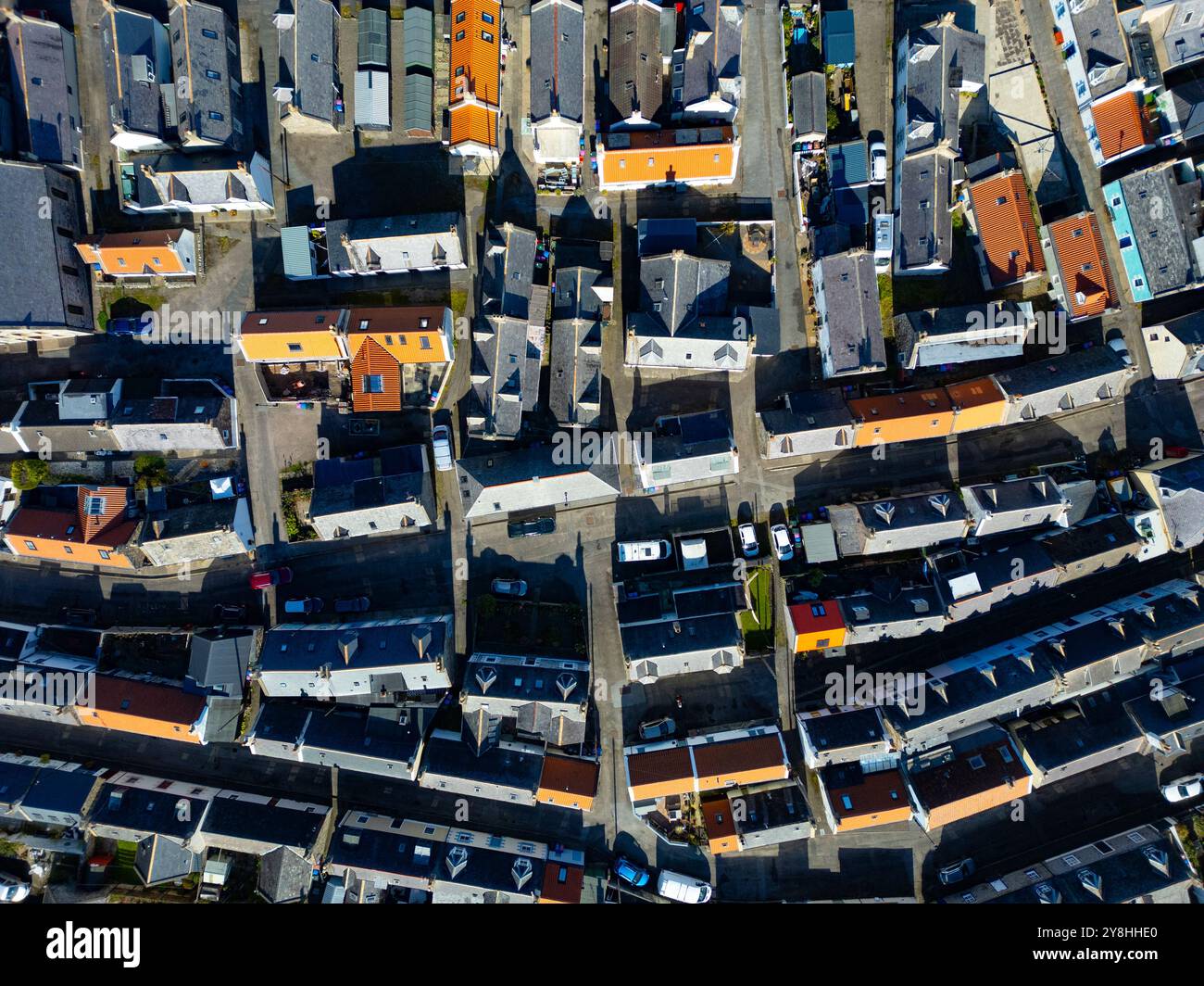 Aerial view from drone of Cullen village on Moray coast in Moray ...