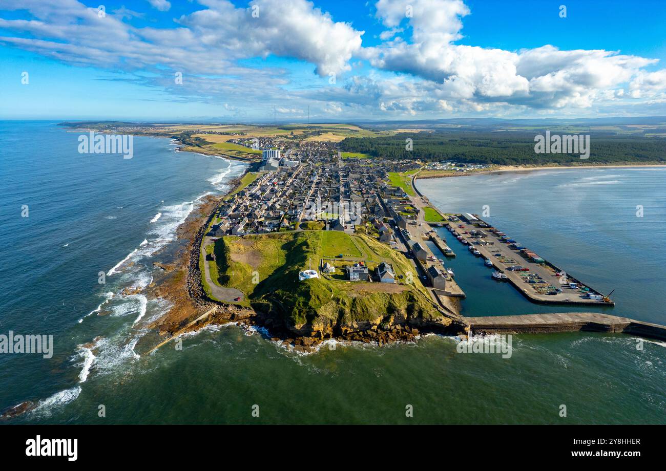 Aerial view from drone of Burghead on Moray coast in Aberdeenshire ...