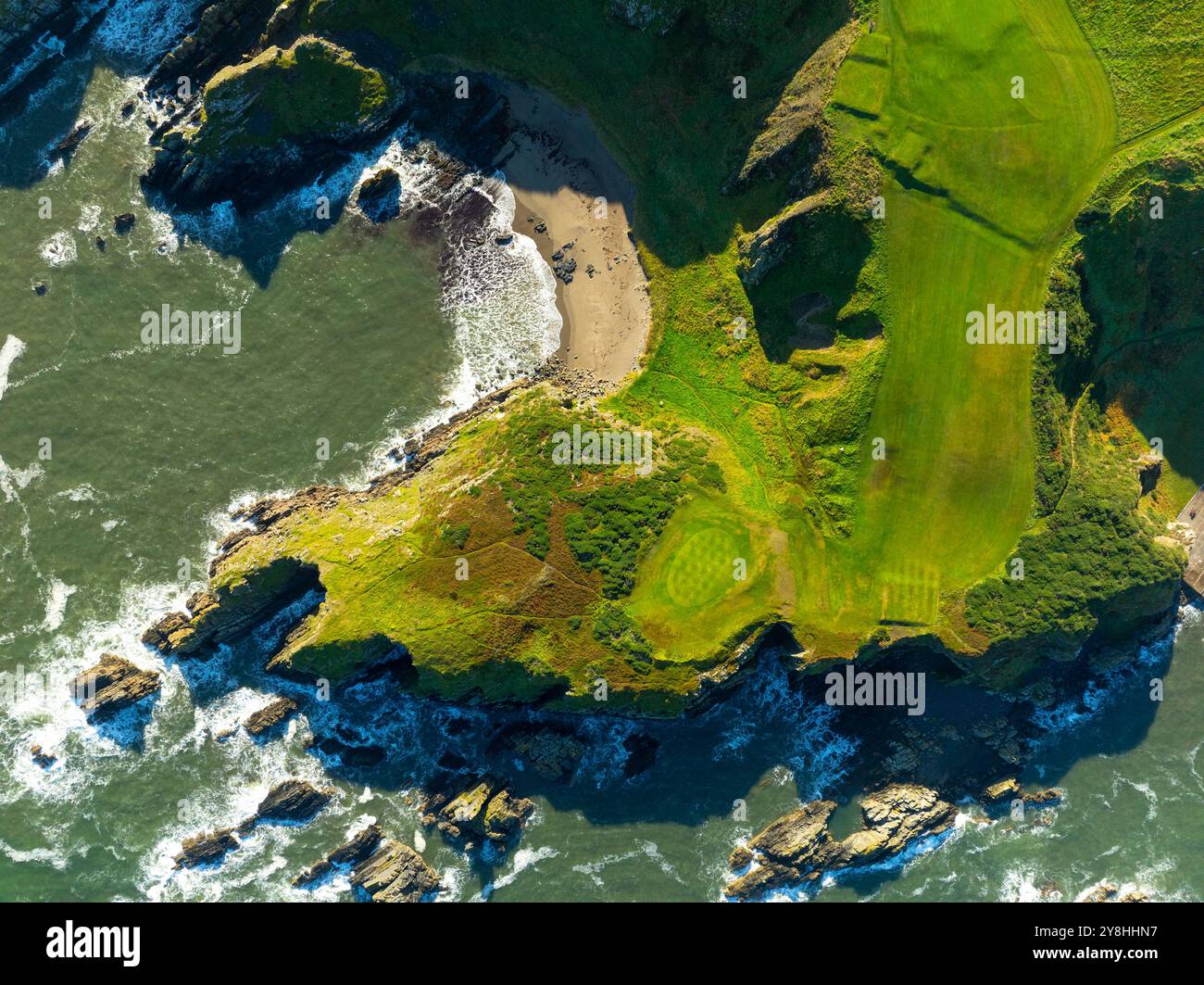 Aerial view from drone of 13th hole Clivet at Royal Tarlair Golf Club ...