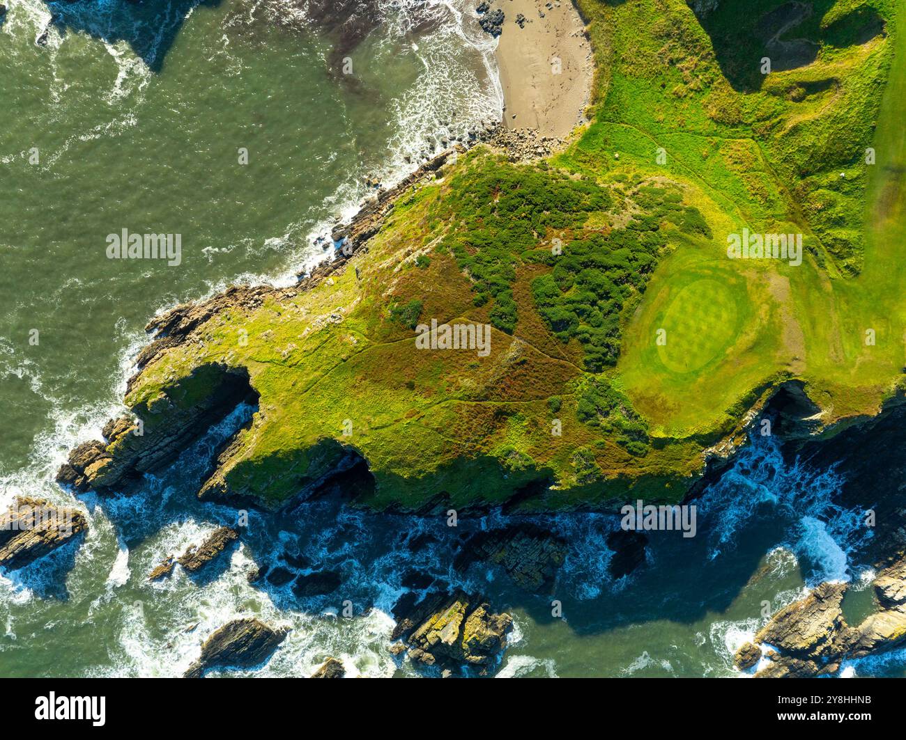 Aerial view from drone of 13th hole Clivet at Royal Tarlair Golf Club ...