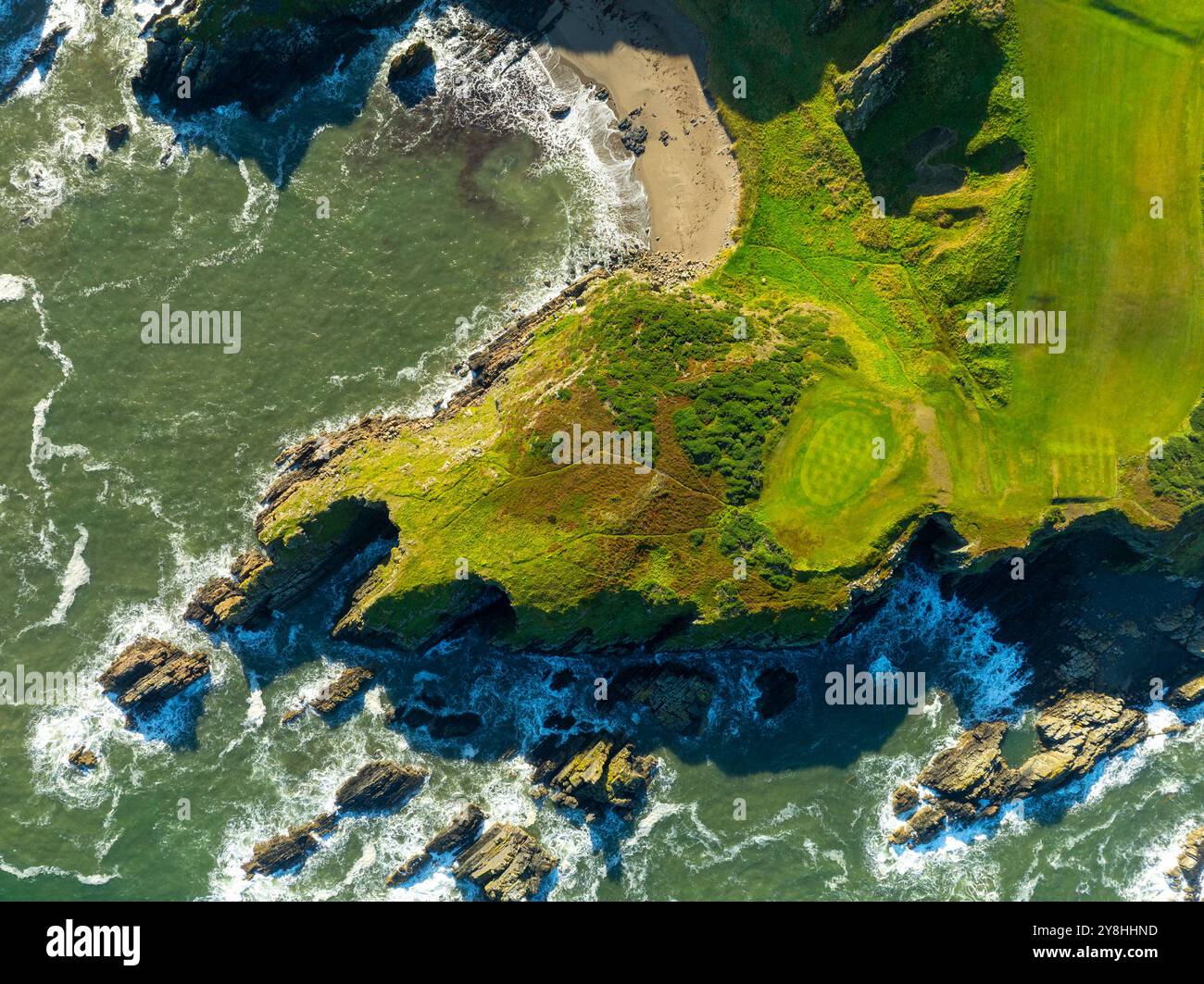 Aerial view from drone of 13th hole Clivet at Royal Tarlair Golf Club ...