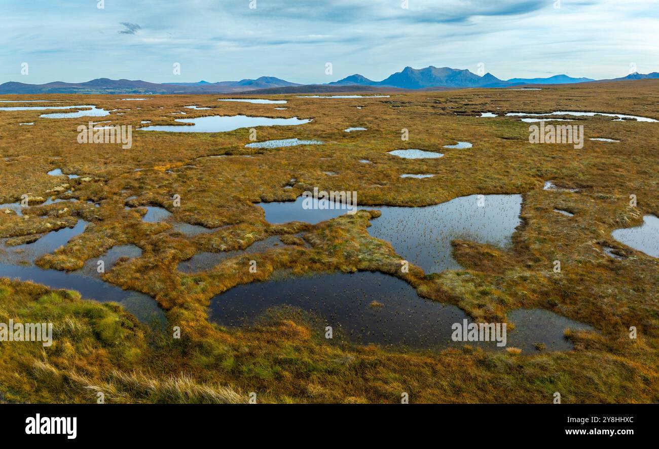 Aerial view of landscape of peat bog at A Mhoine in Flow Country a ...