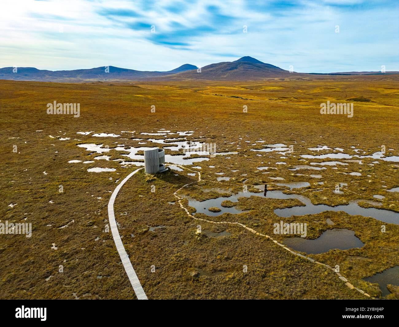 Aerial view from drone of landscape of peat bog in Flow Country a World ...