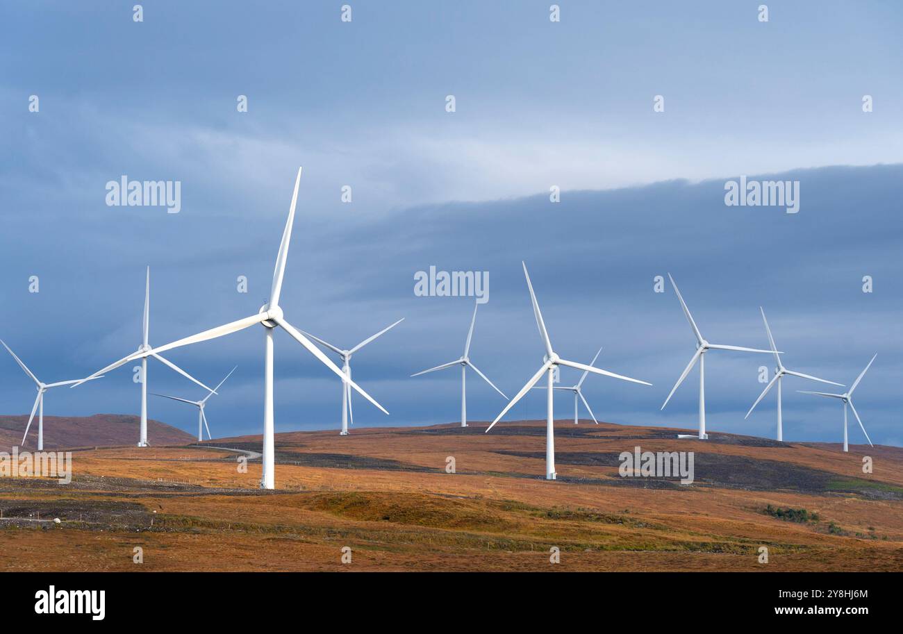 Aerial view from drone of wind turbines near Altnaharra in Sutherland ...