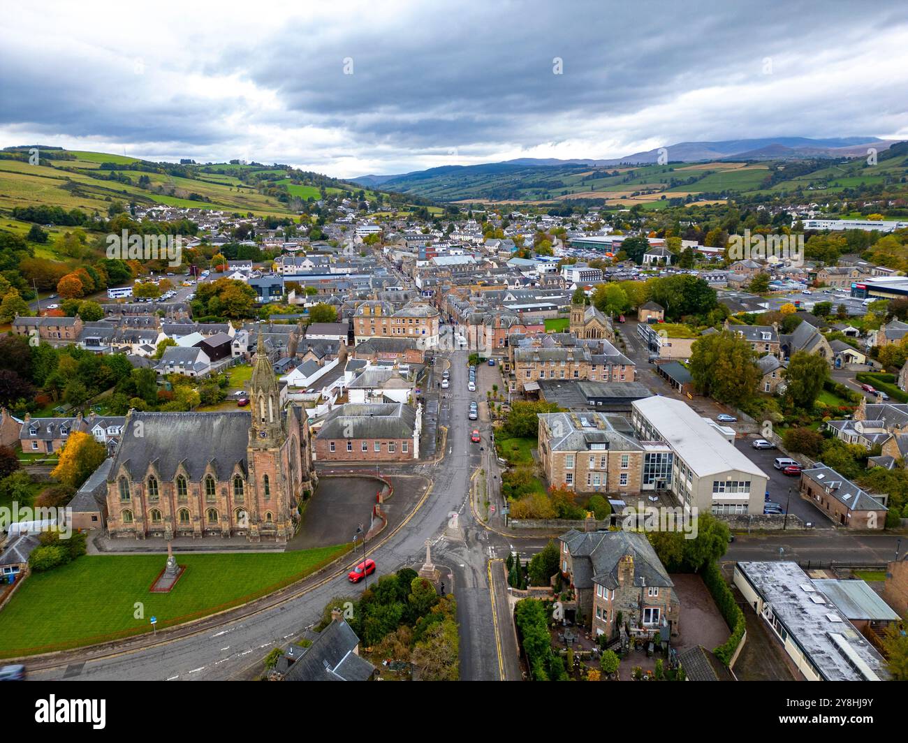 Aerial view from drone of Dingwall town centre, Scottish Highlands ...