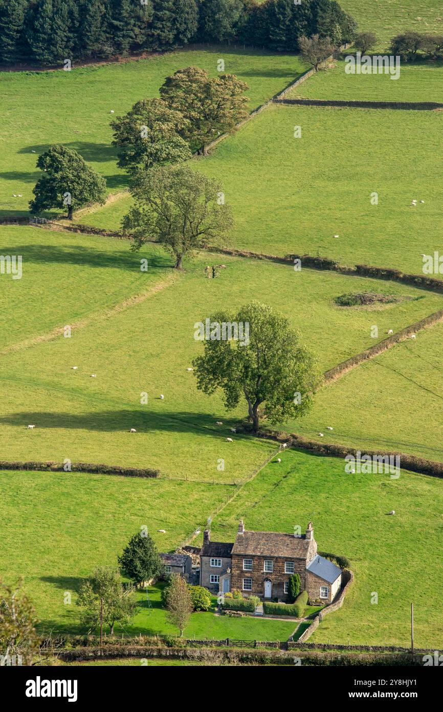 Farmhouse and farm nestled in the Cheshire countryside landscape at ...