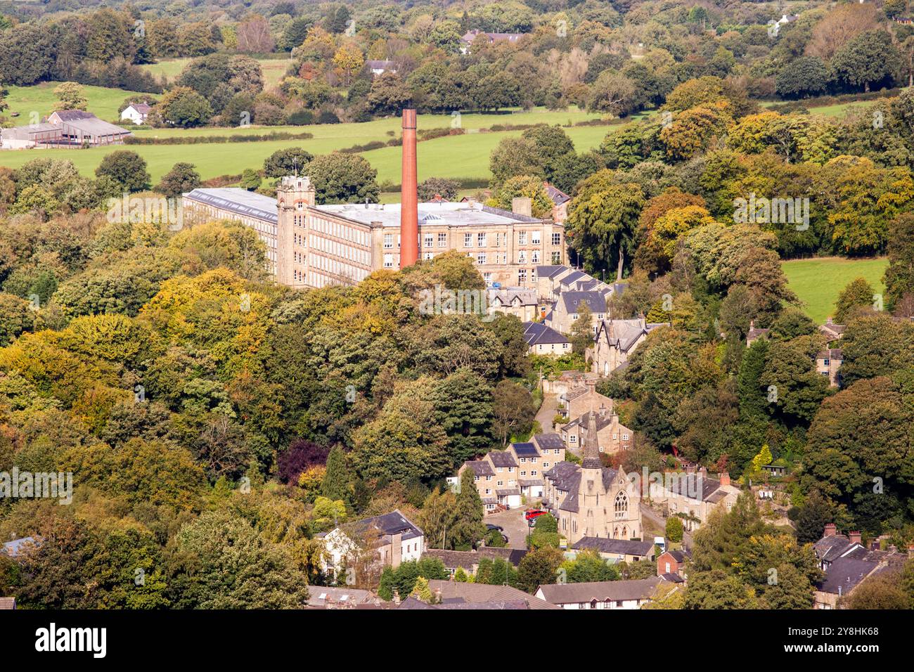 Clarence Mill, a former cotton mill and the town of Bollington Cheshire ...