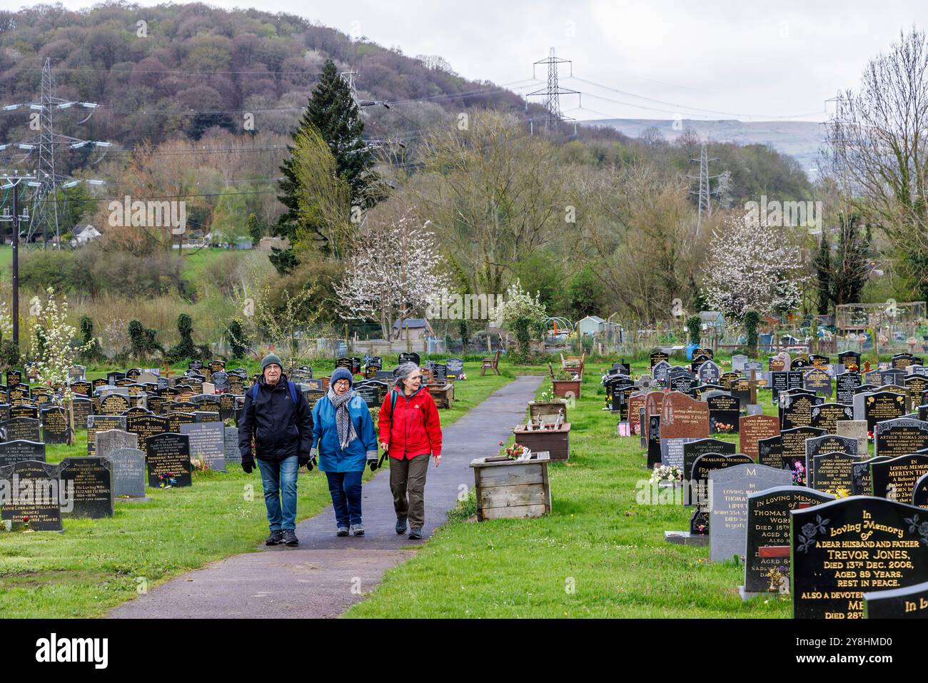 People walking through cemetery, Abergavenny, Wales, UK Stock Photo - Alamy