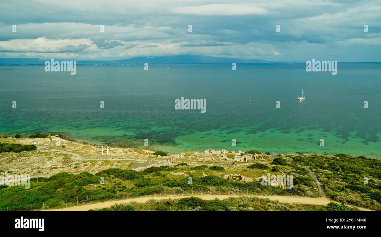 archaeological site of tharros and old tower. Capo san marco, province ...
