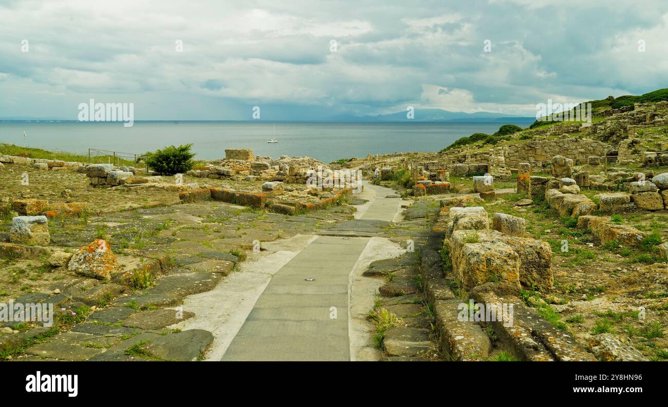 archaeological site of tharros and old tower. Capo san marco, province ...