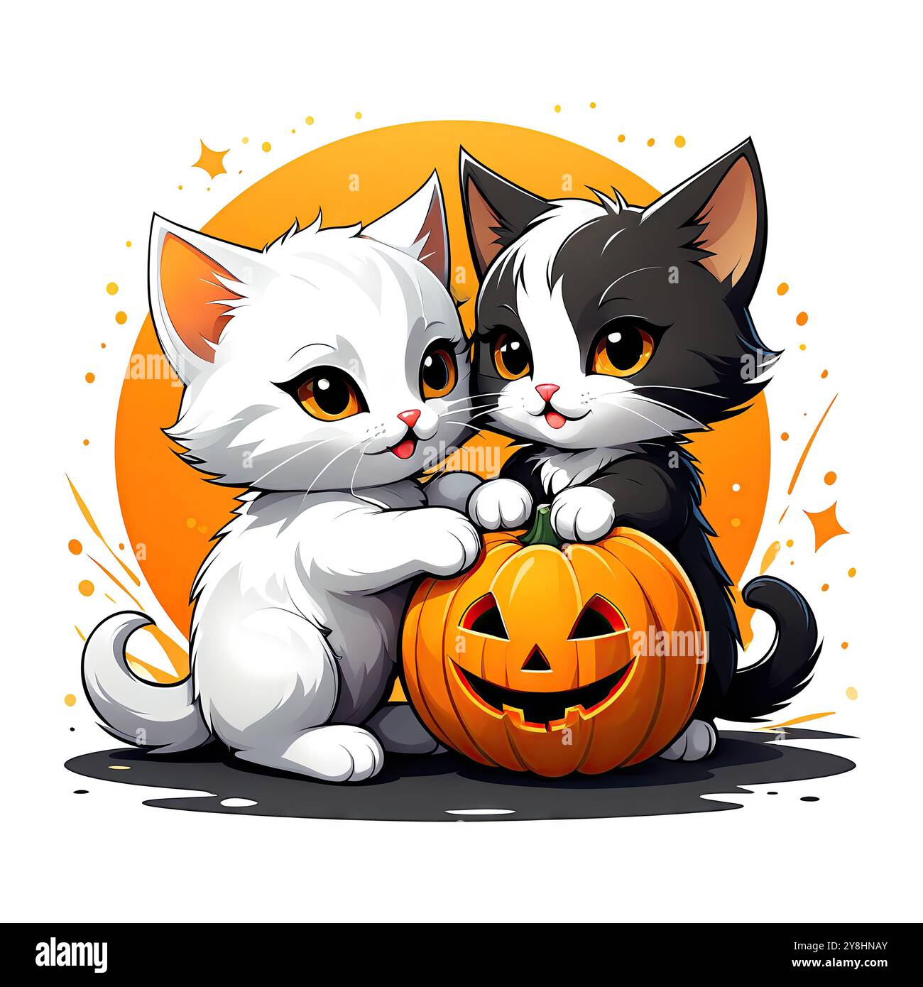 Adorable Witch Cat Halloween Pumpkin Chibi Kawaii Cartoon Illustration ...