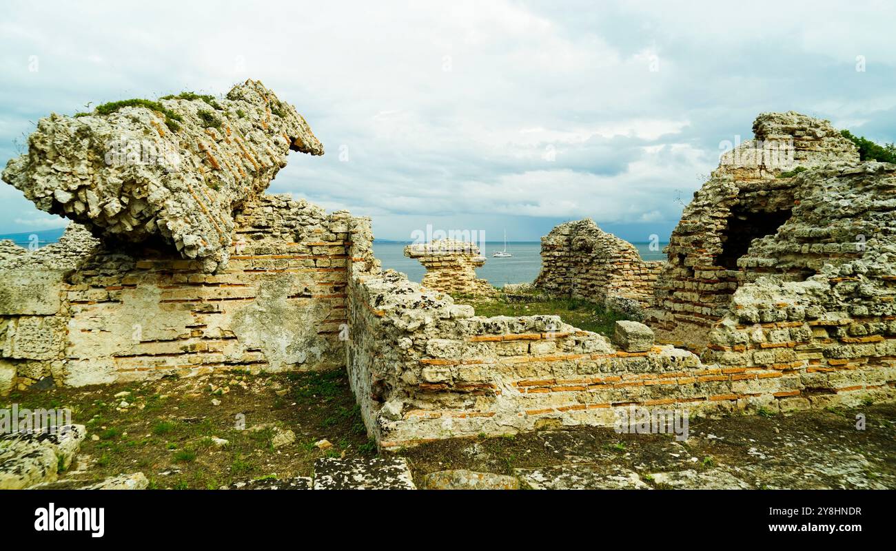 archaeological site of tharros and old tower. Capo san marco, province ...