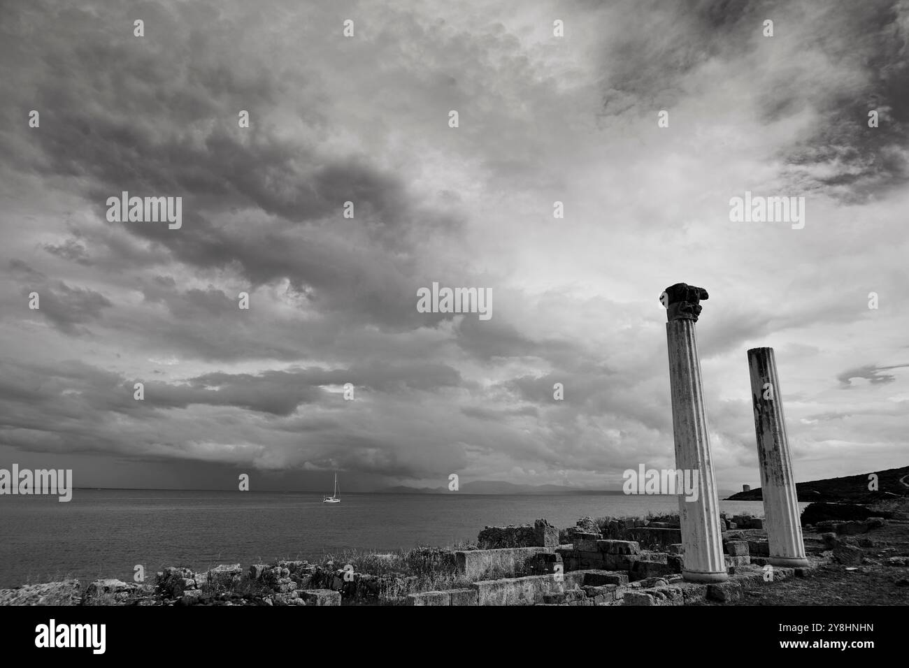 archaeological site of tharros and old tower. Capo san marco, province ...