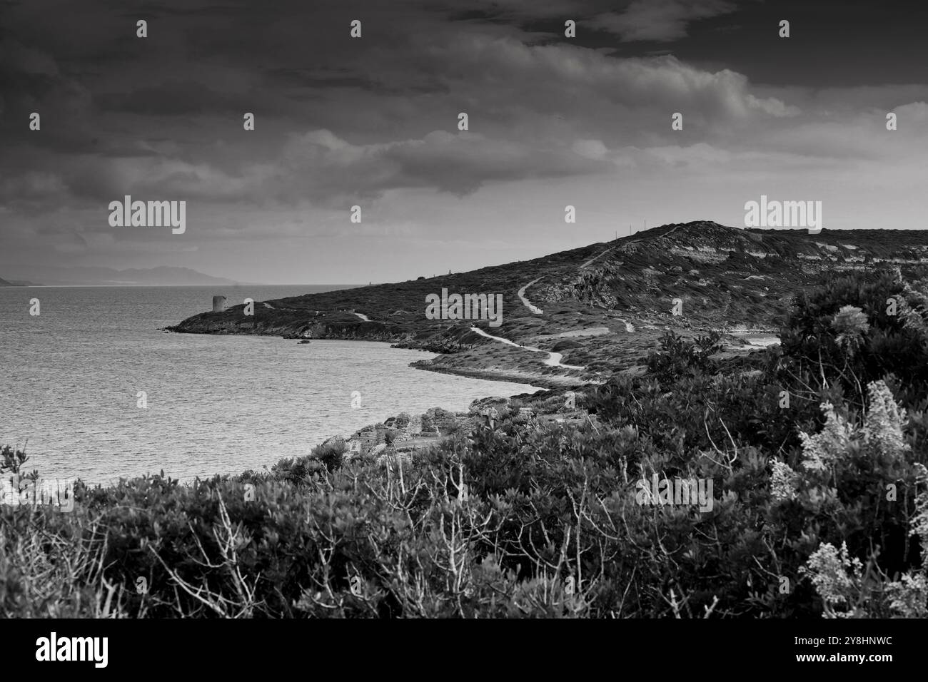 archaeological site of tharros and old tower. Capo san marco, province ...