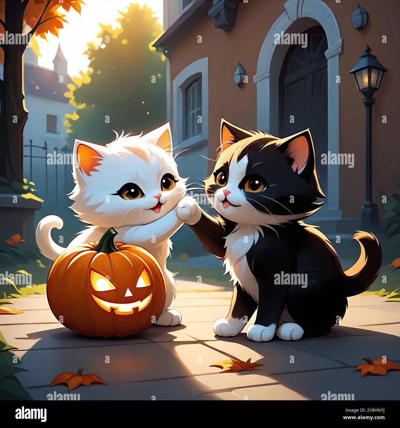 Adorable Witch Cat Halloween Pumpkin Chibi Kawaii Cartoon Illustration ...