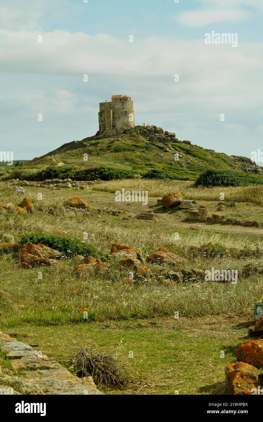 archaeological site of tharros and old tower. Capo san marco, province ...