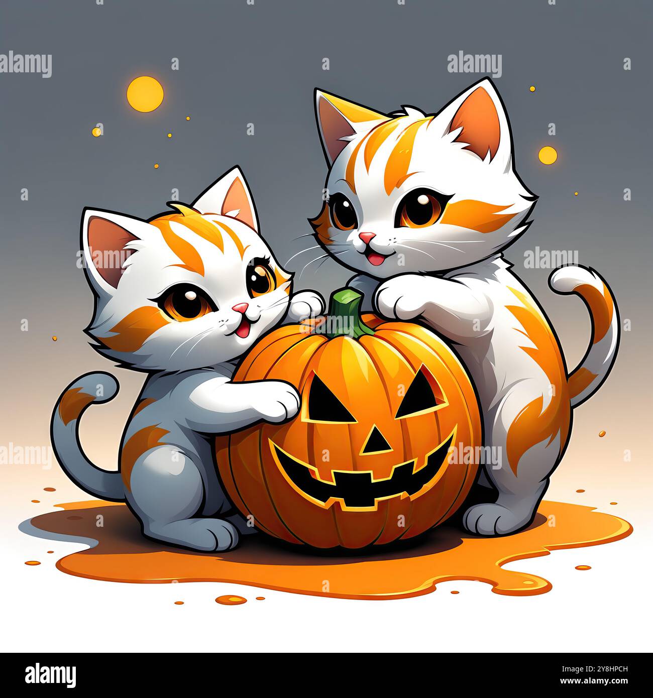 Adorable Witch Cat Halloween Pumpkin Chibi Kawaii Cartoon Illustration ...