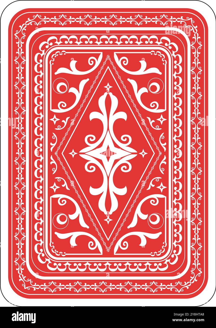 Playing card back with red pattern on white background, illustration ...