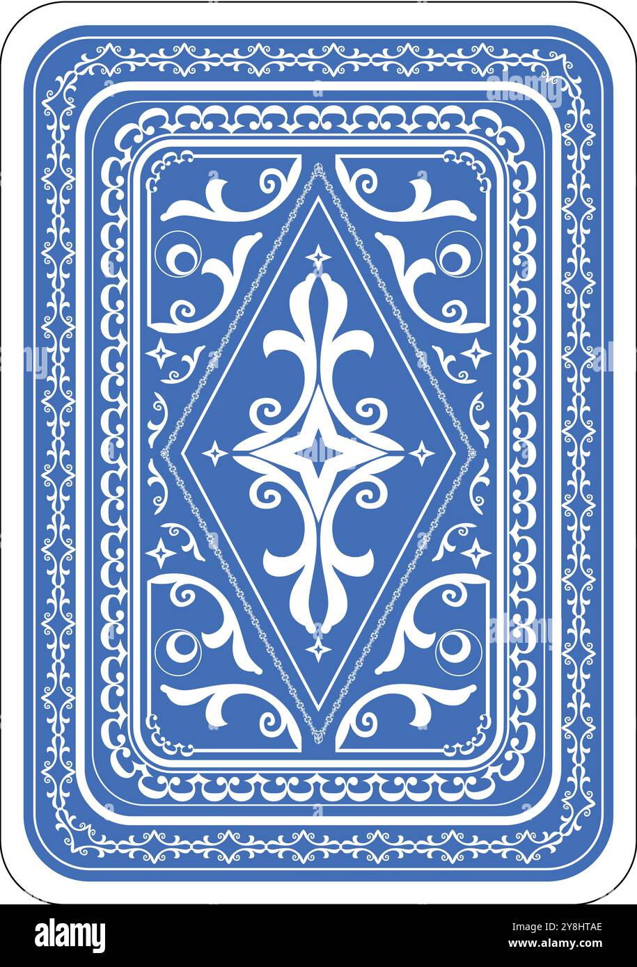Playing card back with blue pattern on white background, illustration ...