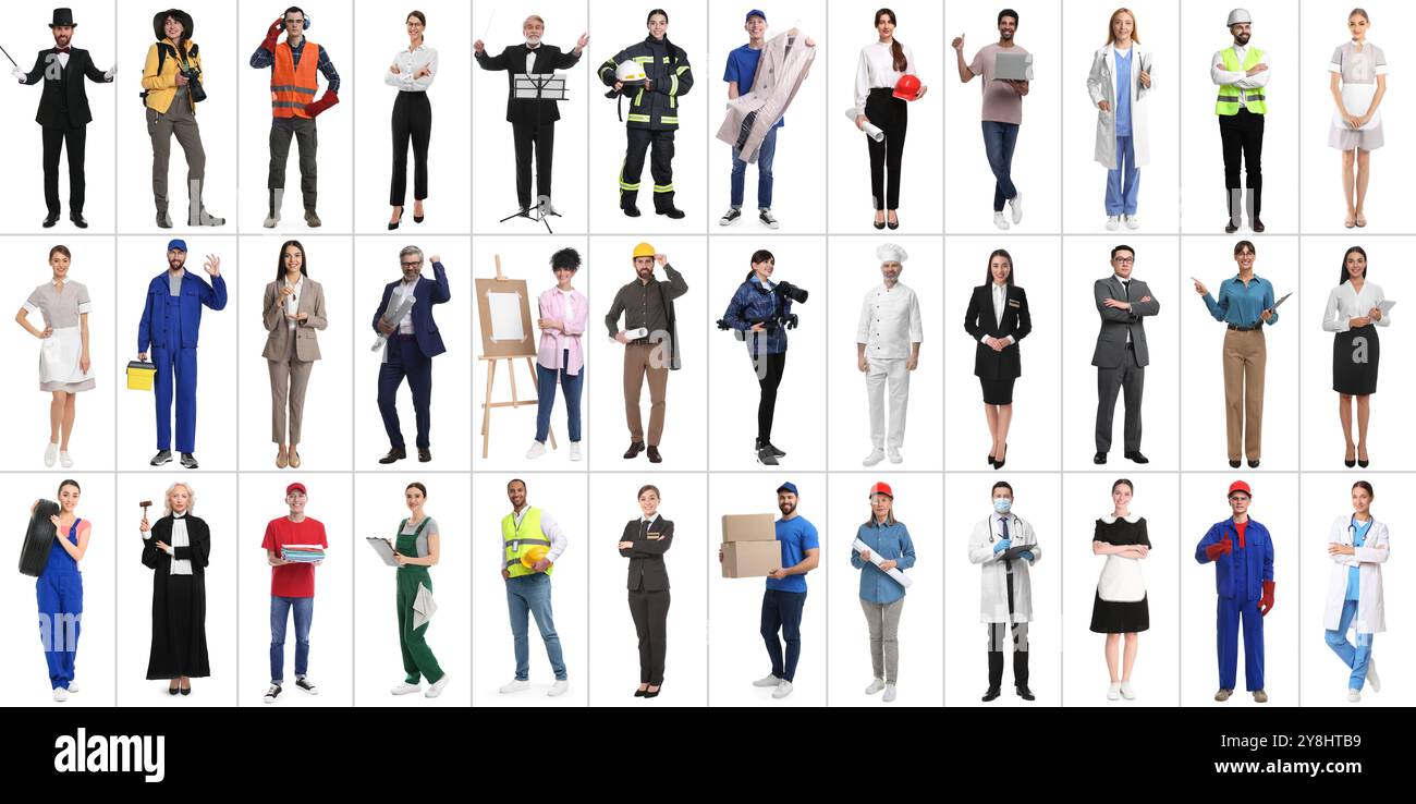 People of different professions on white background, collage Stock ...