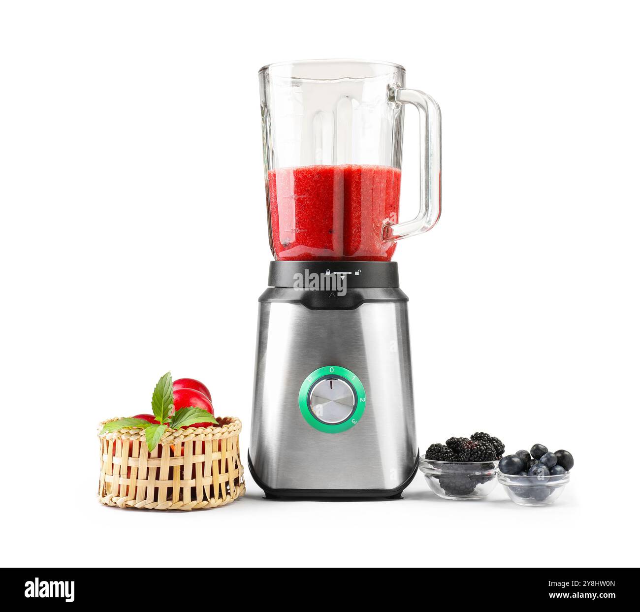 Blender with mixture of ingredients, fresh berries and fruits isolated ...