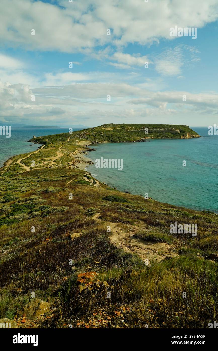 archaeological site of tharros and old tower. Capo san marco, province ...