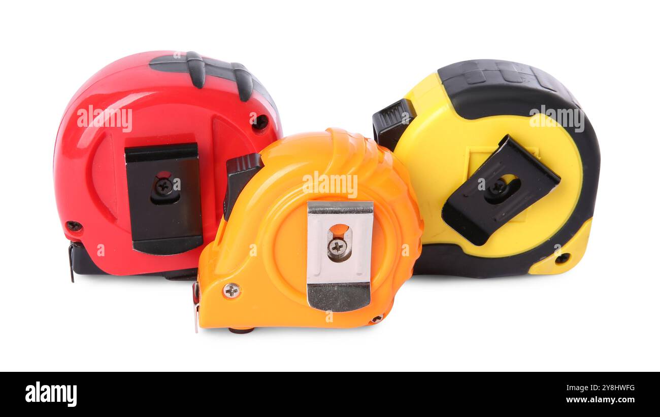 Different measuring tapes isolated on white. Construction tool Stock ...