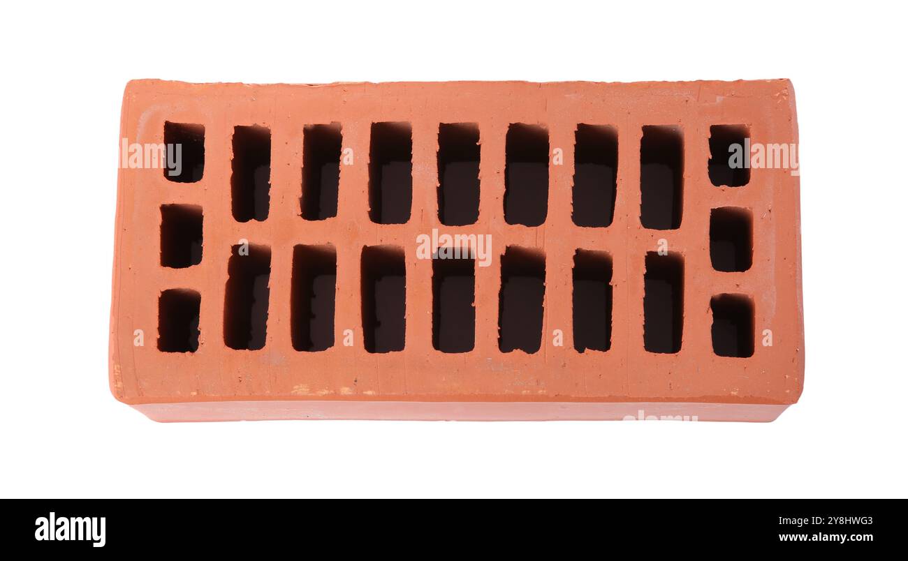 One red brick isolated on white, above view. Building material Stock ...