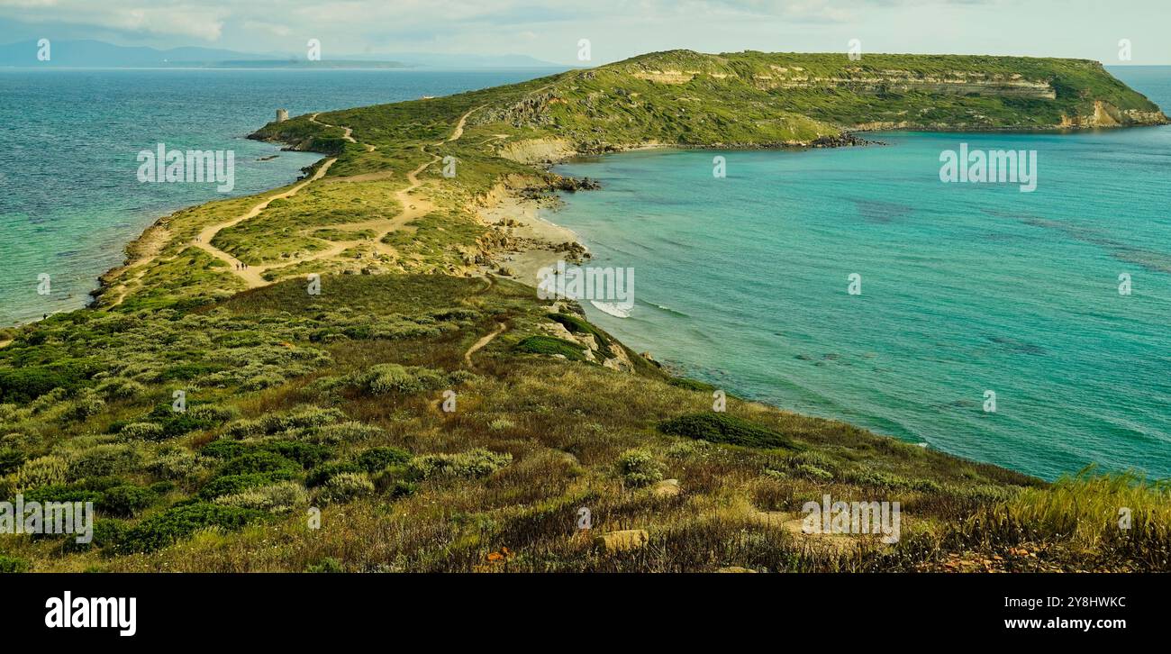 archaeological site of tharros and old tower. Capo san marco, province ...